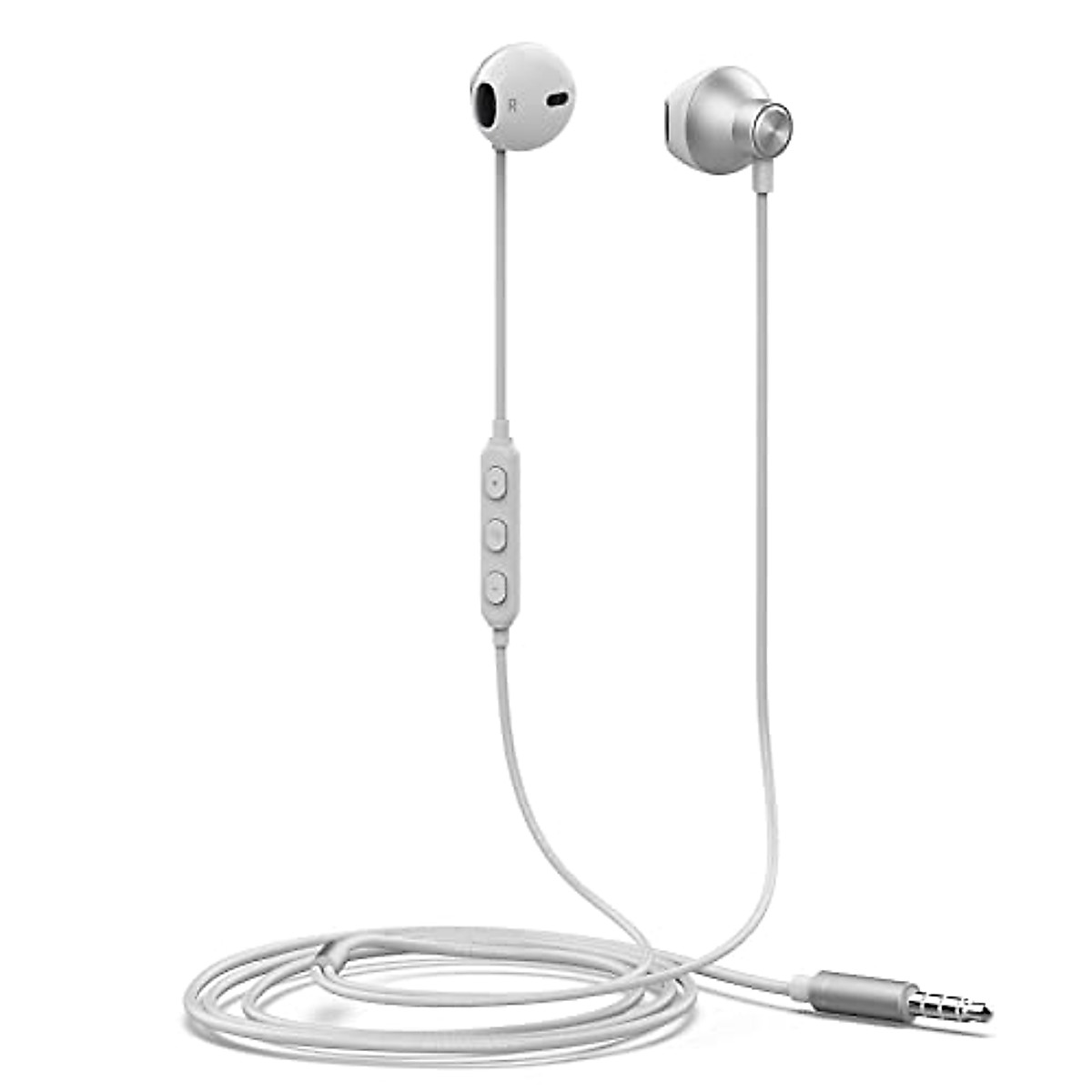 Dixvuk Metal Earbuds Wired with Microphone, Noise Isolating in-Ear Headphones, Earphone Fits 3.5mm Interface for iPad,Mp3/Mp4, Apple iPhone, Android Smartphones (Silver)