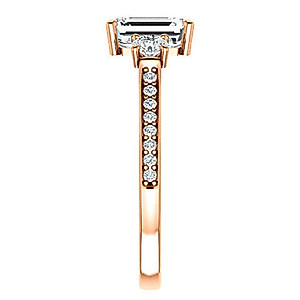 925 Silver, 10K/14K/18K Solid Gold Moissanite Ring, 3 CT Emerald Cut Handmade Solitaire Engagement Ring Wedding Ring for Women, Anniversary Propose Gifts Her, VVS1 Colorless (925 Silver (Rose Gold Plated))