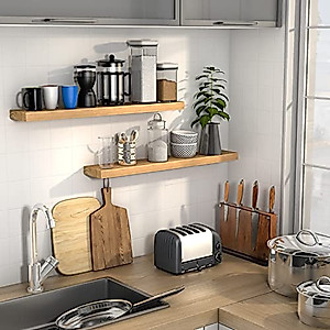 FALANZATH Floating Shelves Wall Mounted Set of 3, Wood Wall Shelves for Bedroom, Bathroom, Kitchen, Office,Living Room Storage & Decoration (Natural Wood)