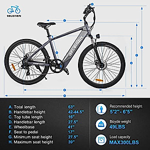 GELEISEN Electric Bike Adult, 26" 350W Ebike Electric Mountain Bike with 36V/10Ah Removable Battery, 5 Level Pedal Assist, LCD Display with USB, Shimano Rear 7 Speed Gears[Gifts for Men Women]
