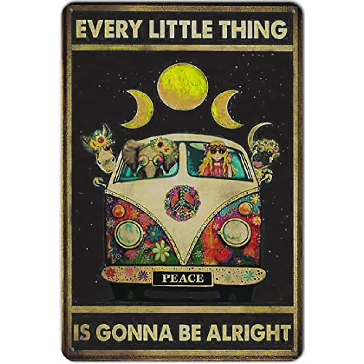KONMPFEY Funny Hippie Room Decor Every Little Thing Is Gonna Be Alright Retro Metal Tin Sign Wall Art Posters For Hippie Gifts Man Cave Home Coffee Bar Signs 8x12inch