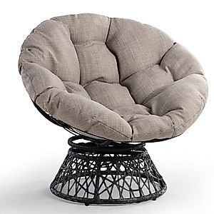 Bme 40" Ergonomic Wicker Papasan Chair with Soft Thick Density Fabric Cushion, High Capacity Steel Frame, 360 Degree Swivel for Living, Bedroom, Reading Room, Lounge, Silver Cloud - Black Base