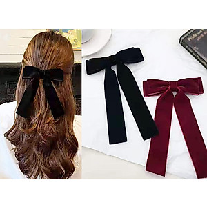 2 Pcs Velvet Hair Ties, Bows for Women, Back to School Gifts Headdress Decor, Hair Band Set, Baby Teen Girl Stuff Hair Styling Accessories, Toddler Girl Cute Hair Clips, Red and Black