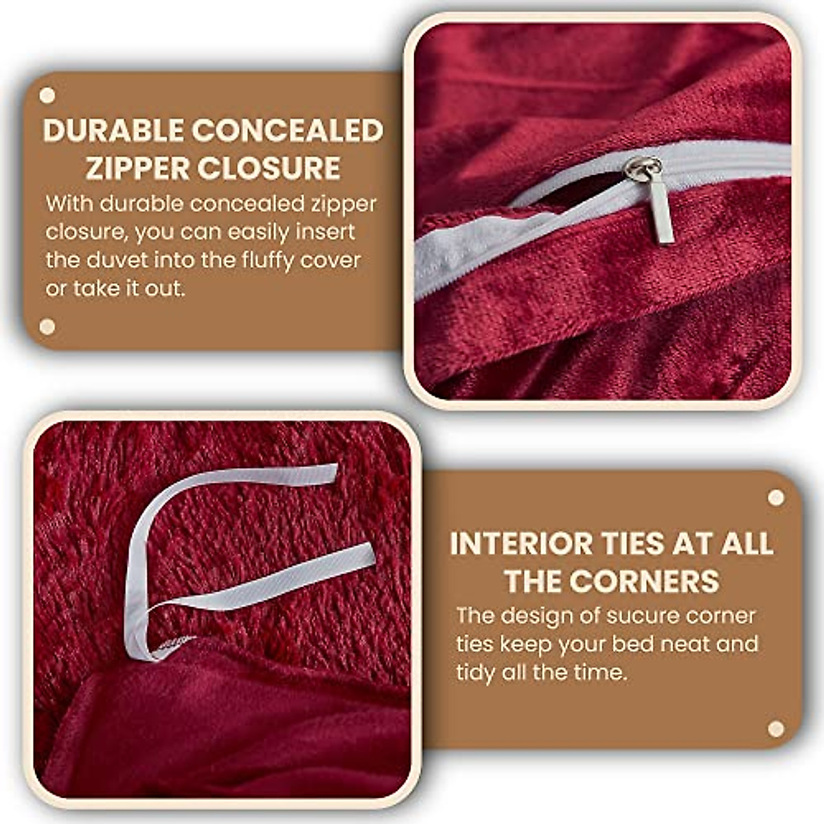 MEGO Luxury Shaggy Faux Fur Duvet Cover Set, Ultra Soft 3 PCS Fluffy Comforter Cover, Fuzzy Bedding Set King Size Quilt Cover(1 Plush Furry Duvet Cover + 2 Pillowcases), Zipper Closure(King, Red)