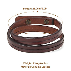 HZMAN 8.0 Inch Mens Handmade Leather Cuff Bracelet Steampunk Style leather wrap Wristband for Women Genuine Leather Bracelet（Brown）