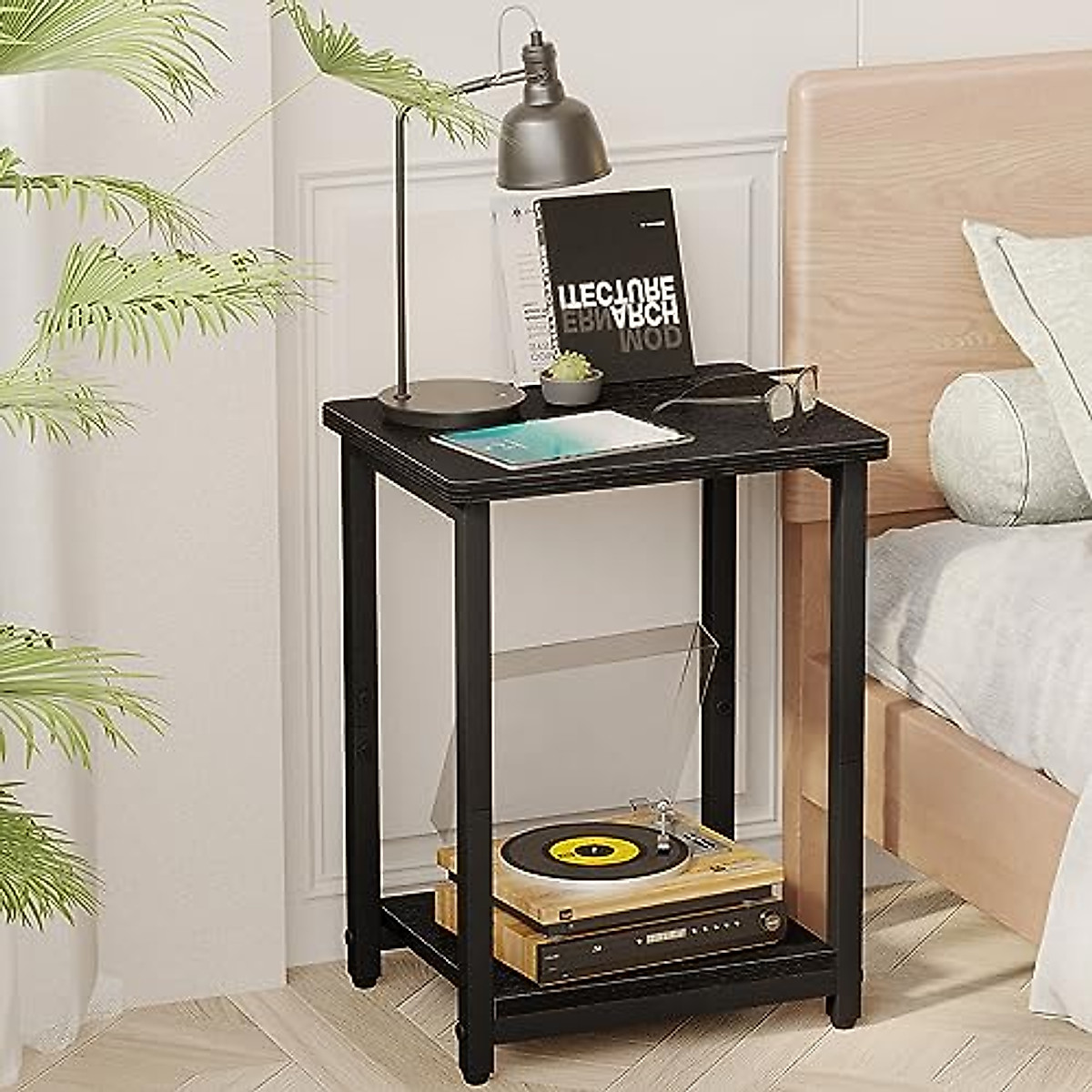 Fixwal Side Tables Set of 2, 2-Tier Small Black End Table Sofa Table Nightstand Bedside Table for Living Room, Bedroom, Office