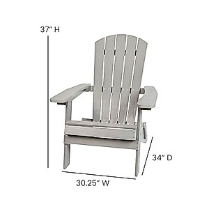 Flash Furniture Charlestown Commercial Folding Adirondack Chair - Gray - Poly Resin - Indoor/Outdoor - Weather Resistant