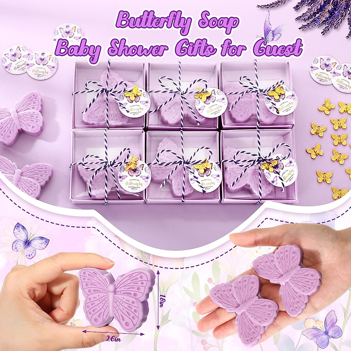 Dansib 30 Set Butterfly Soap Baby Shower Favors Butterfly Handmade Scent Soaps with Gift Box Thanks for Fluttering by Cards Butterfly Charms for Guest Gender Reveal Keepsake Party Wedding