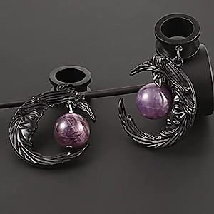 Atomhole 2PCS Moon Dangle Ear Tunnels Gauges 316 Stainless Steel Hypoallergenic Earrings Plugs Expanders for Stretched Piercing Body Jewelry (10mm(00G), Black)