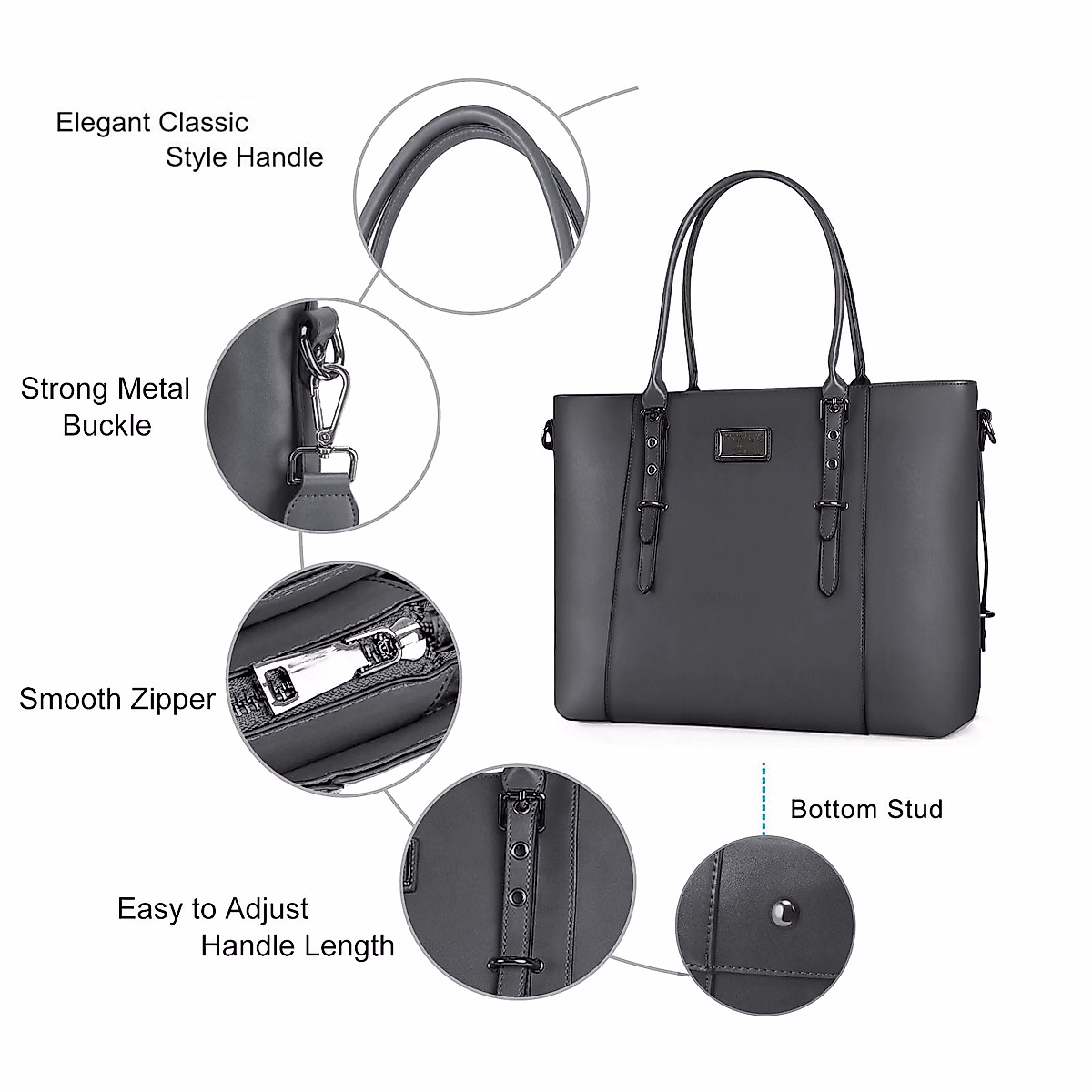 MOSISO PU Leather Laptop Tote Bag for Women (13-13.3 inch), Waterproof Large Capacity Business Work Briefcase Shoulder Laptop Bag, Gray