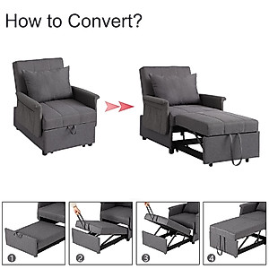 BINGTOO 2 Pcs Convertible Chair 3 in 1 Multi-Function Folding Ottoman Sofa Sleeper Bed, Pull Out Sleeper Chair Bed- Modern Convertible Chair Bed Adjustable Backrest Sleeper Couch Bed for Living Room……