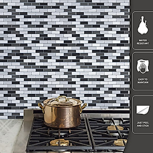 Art3d Peel and Stick Wall Tile for Kitchen/Bathroom Backsplash, 12"x12", Black-White (6 Pack)