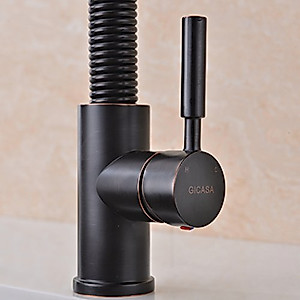 GICASA Solid Brass Commercial Style Faucet Single Handle Pause Function Pull Out Sprayer Kitchen Faucet, Oil Rubbed Bronze Pull Down Kitchen Sink Faucets