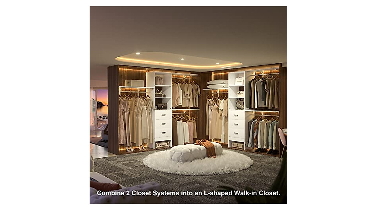 Armocity 96 Inches Closet System, 8FT Walk In Closet Organizer with 3 ...