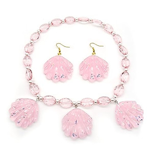 Pink Shell Necklace Earring Set Pink Link Chain Necklace Pink Shell Dangle Earrings Shell Crystal Beads Necklace Party Gifts for Women Girls and Teen