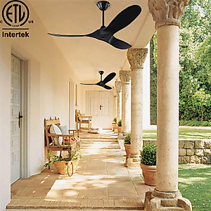 XCWIIE Modern Ceiling Fan No Light 60" Outdoor Ceiling Fans Black Ceiling Fan, Retro Wood Ceiling Fans, DC Motor, for Restaurant Living Room Bedroom Inverter Silent Fan with Remote Timing ​Function