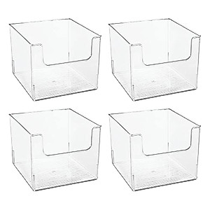 mDesign Modern Plastic Open Front Dip Storage Organizer Bin Basket for Kitchen Organization - Shelf, Cubby, Cabinet, Cupboard, and Pantry Organizing Decor - Ligne Collection - 4 Pack - Clear