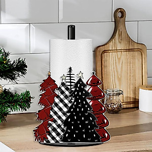 Christmas Paper Towel Holder, Red Truck Christmas Decoration, Buffalo Plaid Christmas Tree Towels Paper Holder for Kitchen Countertop Bathroom Home Farmhouse, Winter Replaceable Xmas Tree Decor Indoor