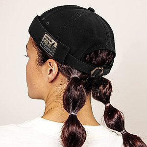 XYIYI Black Mens Docker Cap Brimless Hats Skullcap Worker Sailor Cap Rolled Cuff Retro Beanie Hat