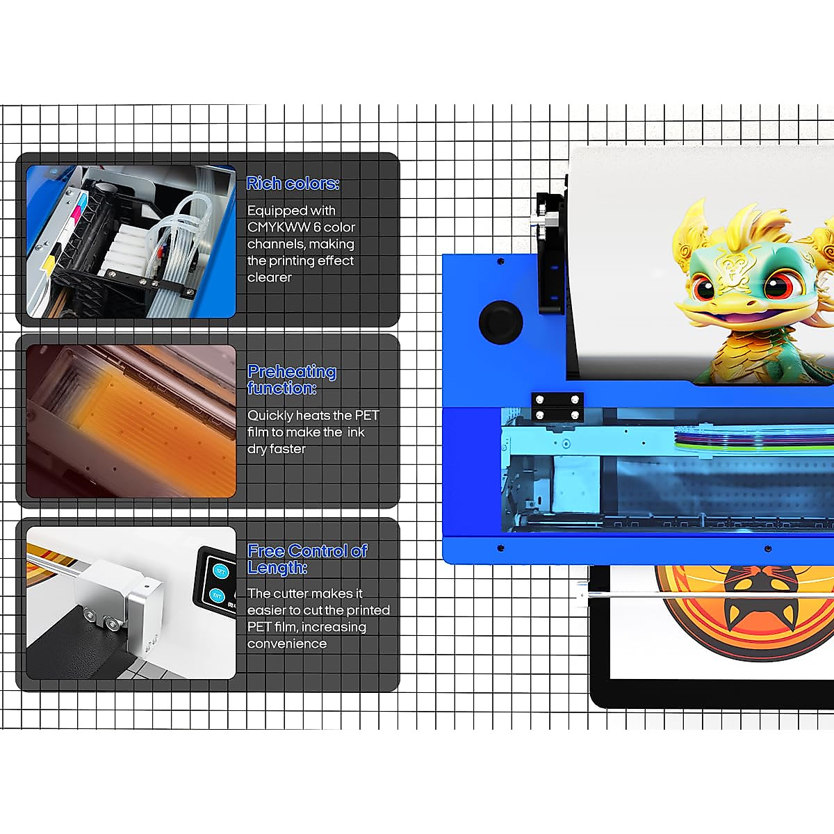 PUNEHOD L1800 DTF Transfer Printer with Roll Feeder,Direct to Film Print-preheating A3 DTF Printer for Dark and Light Clothing VS DTG Printer (A3 DTF Printer +Oven)