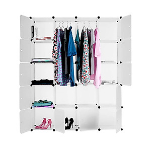 Devo Portable Wardrobe for Hanging Clothes, Cube Storage Organizer, DIY Closet Clothes Plastic Wardrobe for Space Saving (20 Cubes) with Hammer (White)