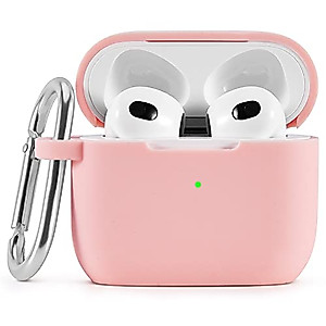 AIRSPO AirPods 3rd Generation Case Cover 2021, Silicone Protective Accessories Skin with Apple AirPods 3 Case with Keychain, Wireless Charging, Front LED Visible (Pink)