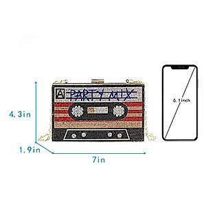 Women Retro Radio Shape Crossbody Bag Vintage Metal Evening Bag Clutch Purse (A-Black)