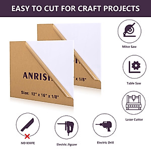 White Acrylic Sheet 12" x 16" x 1/8", 2 Pack ANRISIN 38% Translucent White Cast Acrylic Sheets for DIY Projects, Laser Cutting & Engraving Friendly