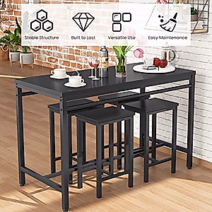 Lamerge Dining Bar Table Set for 4, Modern Counter Height Table and 4 Bar Stools, 5 Piece Bar Table and Chairs Set for Small Spaces, Apartment, Pub, Dining Room, Kitchen (Black)