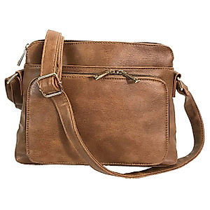 Zzfab Small Multi-pocket Faux Soft Leather Cross Body Purse with Side Organizer Brown