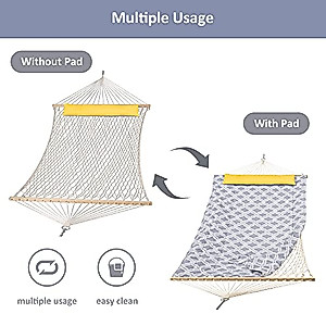 SUNCREAT Portable Double Rope Hammock with Pad, Two Person Tree Hammock for Garden, Backyard, Patio, Poolside, Gray Drops