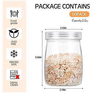 Sabary 60 Packs 5 oz Plastic Jar with Lids Reusable Containers Bulk Clear Mason Wide Mouth Jars Small Spice Jars for Wedding Favors Baby Shower DIY Gift Jelly Herb Jams Candy Yogurt (Clear)