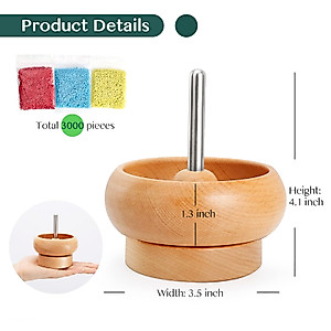 Tilhumt Bead Spinner for Jewelry Making, Effortless Rotating Wooden Clay Bead Spinner with 2 Big Eye Beading Needles and 3000 Seed Beads, Beading Supplies for Making Waist, Bracelets, Necklace
