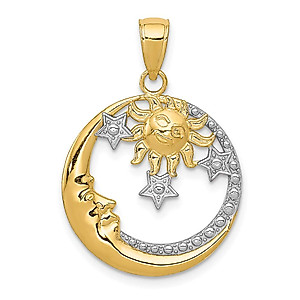 14k and Rhodium D/C Moon Stars and Sun Pendant QM2867