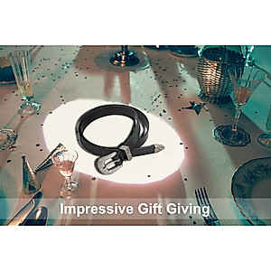 WERFORU Women Leather Belt for Jeans Pants Ladies Black Belt for Dress with Western Silver Buckle, Black,Medium(Length 43.3 Inches, Suit for waist size 27"-36")-