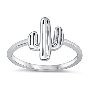 Cute Southwestern Boho Cactus Plant Ring New 925 Sterling Silver Band Size 9