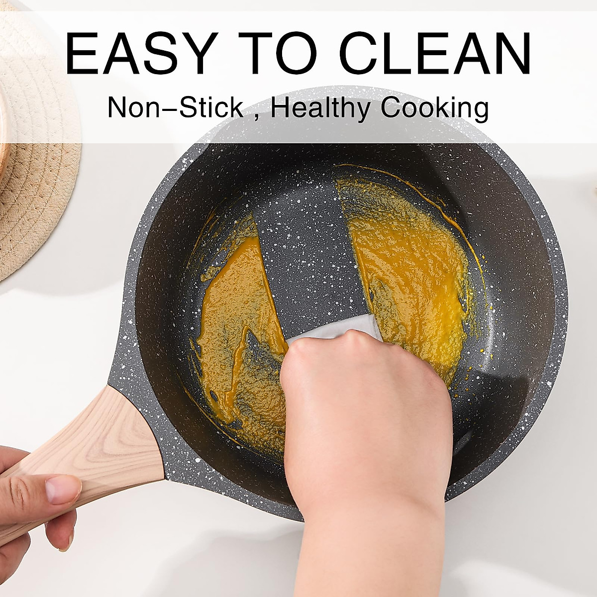 Kordisen Sauce Pan Set with Lid, 1.5QT & 2.5QT Non Stick Small Pot with Granite Coating, Saucepan with Pour Spout, Multipurpose Handy Induction Pot, Cooking Pot, PFOA/PFOS Free