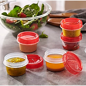 PLASTICPRO 6 Pack Twist Cap Food Storage Containers with Red Screw on Lid- 4 oz Reusable Meal Prep Containers - Small Freezer Containers Microwave Safe Red Plastic Food Storage