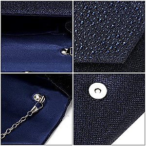 CurvChic Women Evening Bag Clutch Rhinestone Envelope Party Handbag Bridal Prom Purse (Navy Blue)