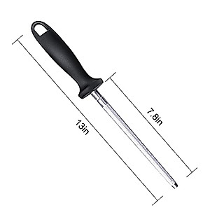 Knife Sharpener Rod, Fanerfun 13 Inch Carbon Steel Professional Knife Sharpening Steel, Knife Sharpener with Hanging Holes (13 inches)