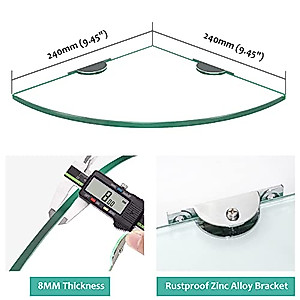 VeeCano 4 Pack Glass Corner Shower Shelf Bathroom Corner Shelves Wall Mounted Tempered Glass Shower Caddy Corner Shelf for Inside Tile Shower Organizer Shampoo Bottle Holder 9.4" R