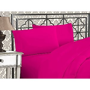 Elegant Comfort Luxurious 1500 Premium Hotel Quality Microfiber Three Line Embroidered Softest 4-Piece Bed Sheet Set, Wrinkle and Fade Resistant, Queen, Hot Pink