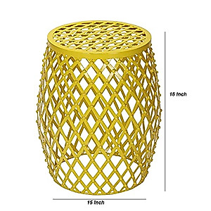 Adeco Hatched Diamond Pattern, for Indoor Outdoor Home Garden Accent Round Iron Metal Stool Side End Table Plant Stand Chair, Yellow