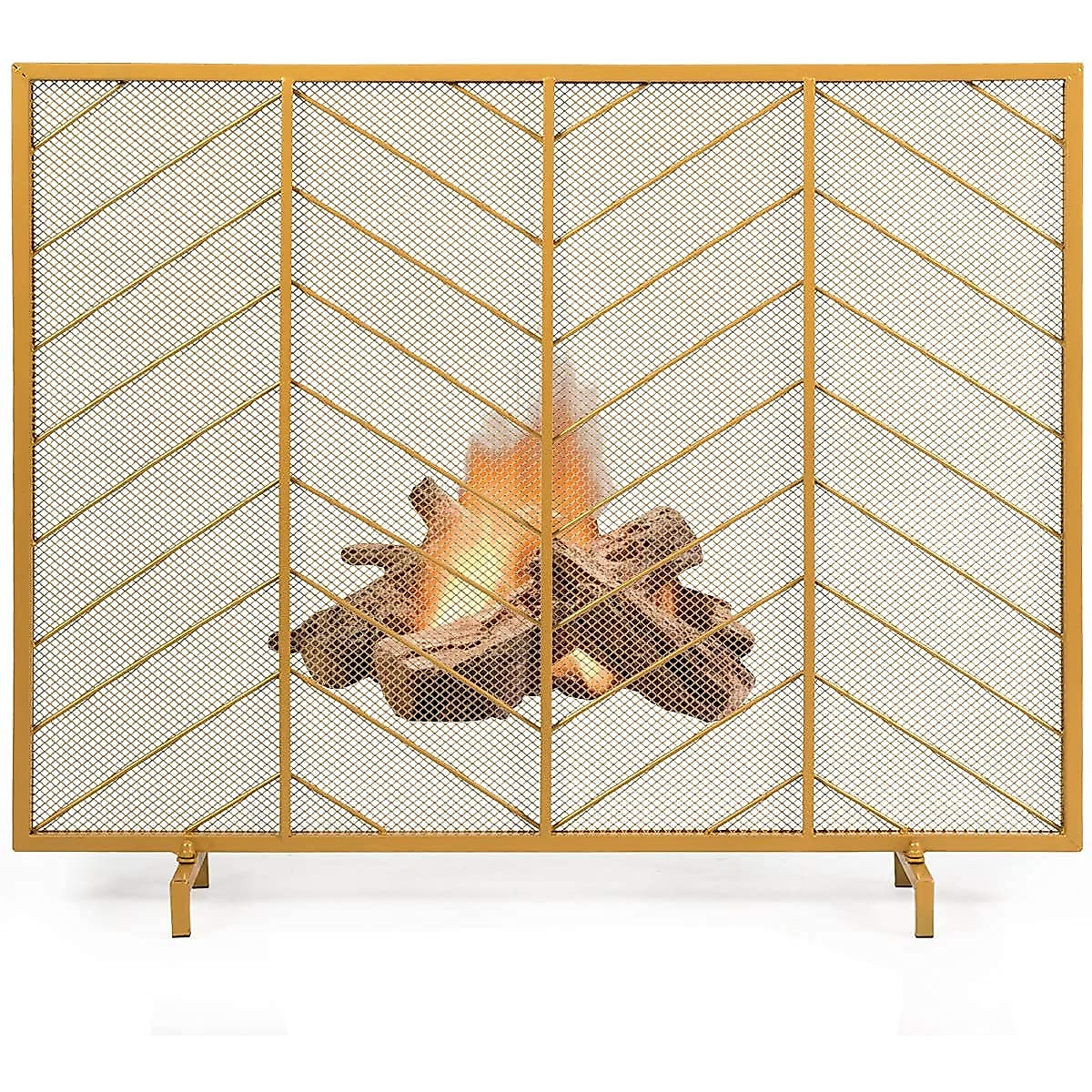 OFFICEJOY 39 x 29in Fireplace Screen, Single Panel Wrought Chevron Fireplace Screen, Iron Mesh Fire Spark Guard for Living Room, Bedroom, Metal Fireplace Decoration for Indoor & Outdoor