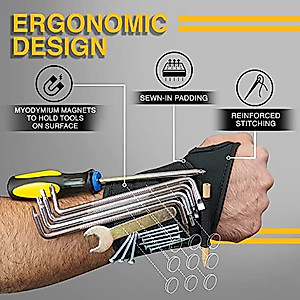 Magnetic Wristband For Holding Screws | Wrist Magnetic Screw Holder | Magnetic Wristband for Holding Screws | Magnetic Band For Screws | Wrist Band Tool Magnet | Tool Wristband (Black)