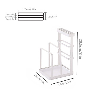 VANRA Metal Steel Cutting Board Holder Knife Block Kitchen Organizer Pantry Bakeware Rack Pan Pot Cover Lid Rack Stand with Draining Tray (White)
