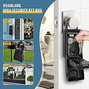 HUANLANG Key Lock Box Outdoor Light Up Lockbox 4 Digit Combination Lock Box for Door Handle Waterproof Key Safe Large Capacity Hide a Key,Security Lock Box for Realtor Home Office Garage Airbnb Gym