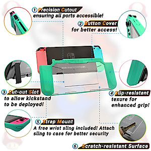 Innoc Switch Case Dockable Case for Nintendo Switch with Screen Protector and Thumb Caps, Ergonomic TPU Grip Ultra-Thin Protective Case for Nintendo Switch (Green)