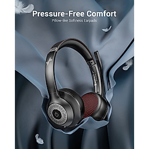 JIAMQISHI Wireless Headset with AI Noise Cancelling Microphone Bluetooth Headset - Bluetooth V5.2 Headphones with Mic Mute for Computer/Laptop/PC/iPhone/Android/Cell Phones/Zoom/Ms Teams-Black