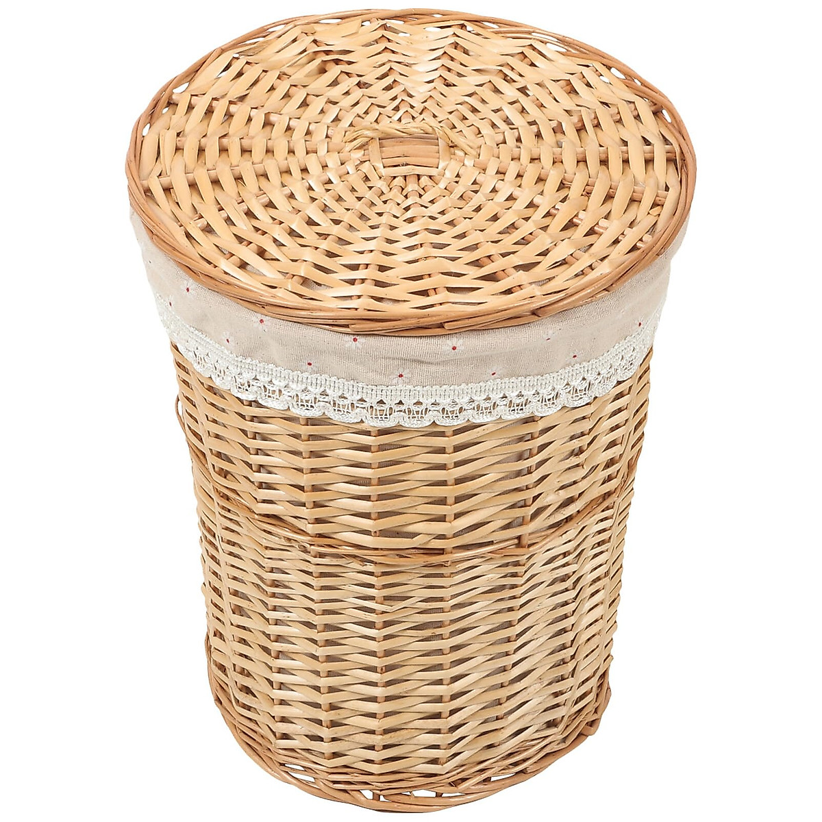 VOSAREA Wicker Laundry Hamper Handwoven Laundry Bin Basket with Lid and Liner Bedroom Waste Bin Round Laundry Room Clothes Organizer Basket Natural